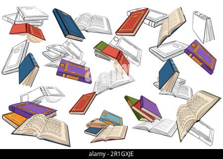 Different books falling from the top sketch design vector illustration ...