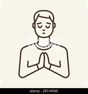 Begging hand gesture linear icon. Thin line illustration. Outstretched ...