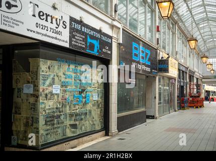 The famous Art Deco style Imperial Arcade in Brighton, UK, lined with ...