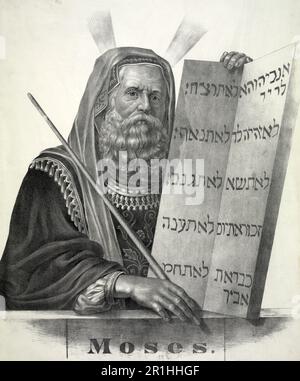 Story of Prophet Moses, Moses bust portrait, facing right, holding a ...