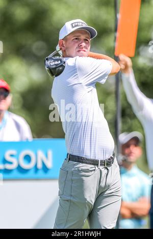 Sam Stevens hits his tee shot on the 17th hole during the third round ...