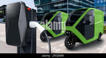 Electric tricycle scooters on a parking lot for LEV - light electric ...