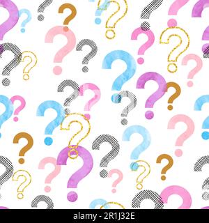 Seamless question mark pattern. Vector background with blue watercolor ...