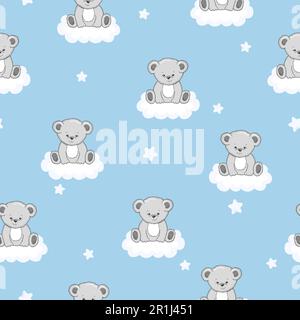 Cute teddy bears with clouds. Seamless fabric design pattern Stock ...