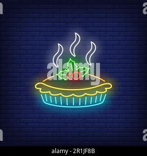 Hot pie neon sign. Glowing neon tart. Pastry, autumn, Thanksgiving day ...