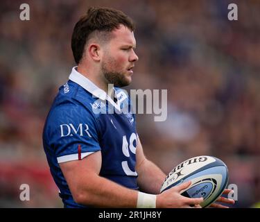 Ewan Ashman #16 of Sale Sharks arrives at the stadium before the ...