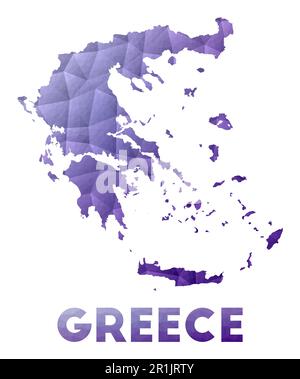 Greece icon. Polygonal map of the country in gradient ring. Round low ...