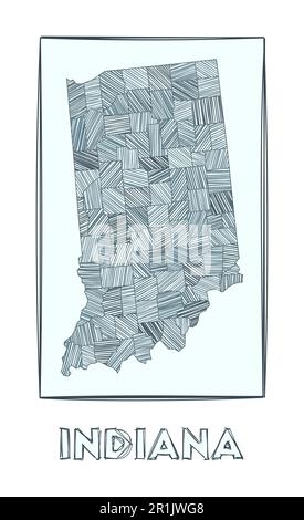 Indiana US state hand drawn pencil sketch outline map with heart shape ...