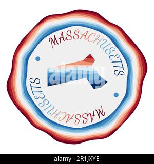Massachusetts icon. Round logo with us state map and title. Stylish ...