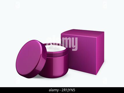 Blank deep lilac nacre cosmetic jar mock up on white background with ...