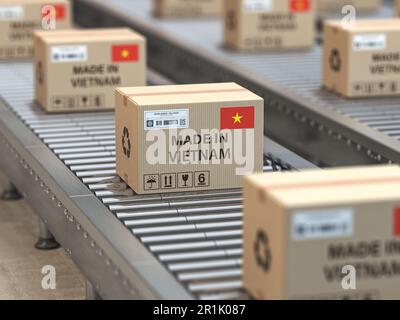 Made in Vietnam. Cardboard boxes with text made in Vietnam and ...