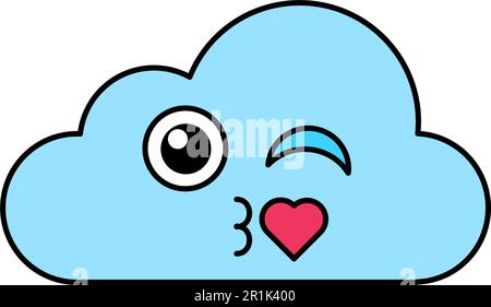 Romantic cloud emoticon outline illustration. Social media cartoon ...