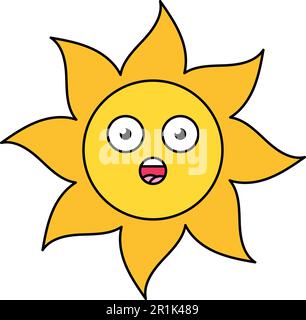 Shocked sun emoji outline illustration. Scared, terrified emoticon ...