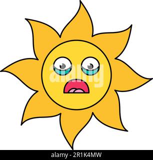 Surprised sun emoji outline illustration. Stunned, wow emoticon. Social ...