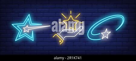 Hand and flying stars neon signs set Stock Vector Image & Art - Alamy