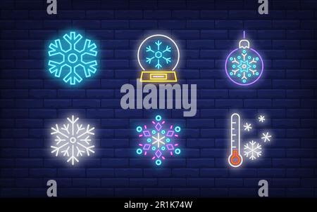 Neon sign collection. Glowing snowflakes winter set Stock Vector Image ...