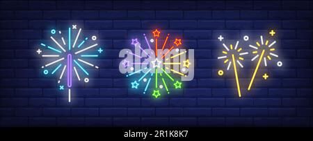 Fireworks and sparklers neon signs set Stock Vector Image & Art - Alamy