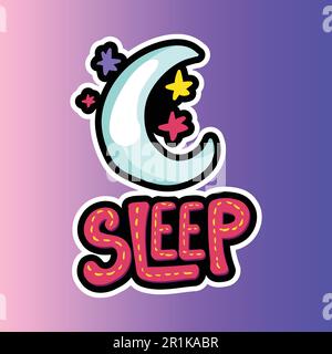 Moon, stars with sleep lettering patch. Bedtime stitched frame flat ...