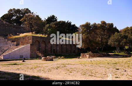 Archaeological park with an ancient library building with arched ...
