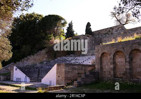 Archaeological park with an ancient library building with arched ...