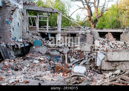 Rubble of building located at the city of Kostiantynivka, Russian army ...