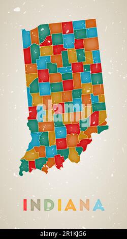 Indiana map. US state poster with regions. Shape of Indiana with US ...