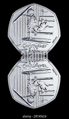 A 50p coin issued in 2020 featuring Christopher Robin from Winnie The ...