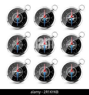 Realistic silver vintage compass with marine wind rose and cardinal ...