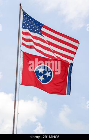 Tennessee US state flag in frame of white puzzle pieces with missing ...