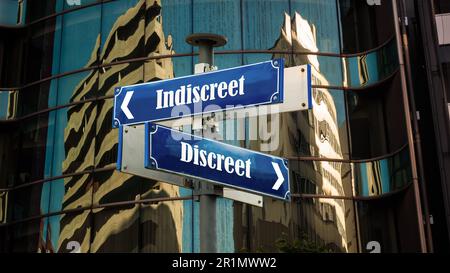 Street Sign the Direction Way to Discreet versus Indiscreet Stock Photo ...