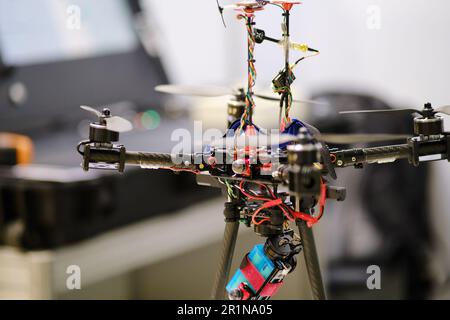 Maket military drone with hand grenades to defeat enemy soldiers and ...