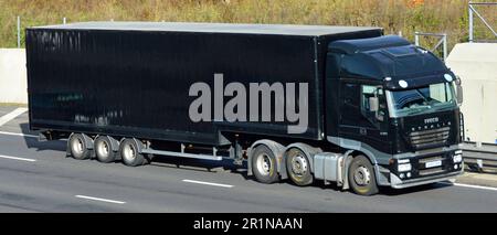 All black unmarked Iveco hgv power unit prime mover lorry truck ...