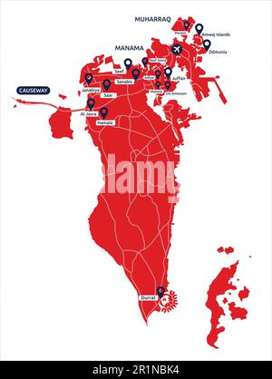Bahrain Map Outline Detailed with main areas names Stock Vector Image ...