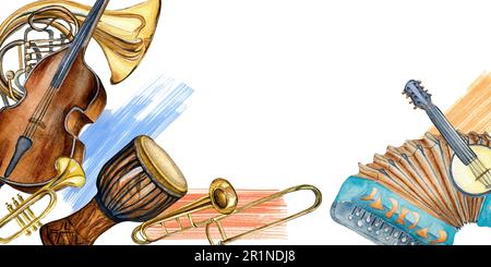 Board of variouse musical instruments and symbol watercolor ...
