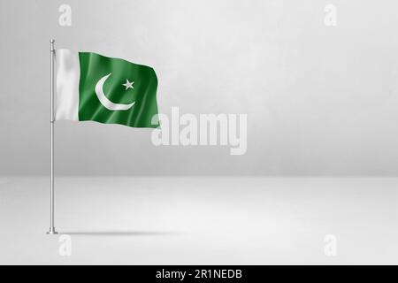 Pakistan flag on concrete wall. Horizontal panoramic banner. 3D ...