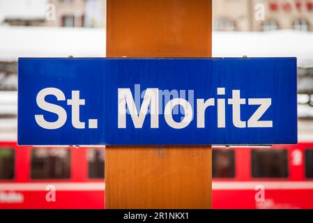 Signseen of the famous St. Moritz Train Station in Switzerland Stock ...