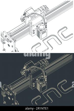 Stylized vector illustration of blueprints of CNC Saw Head Stock Vector ...