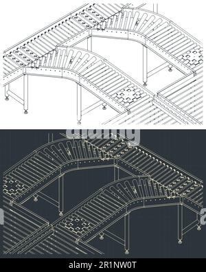 Stylized vector illustrations of automated conveyor lines for factory ...