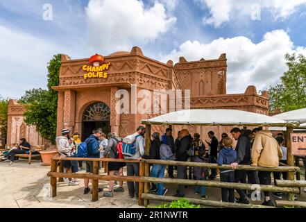 Exterior of the dark ride "Champi'folies' at Le Pal theme park in ...
