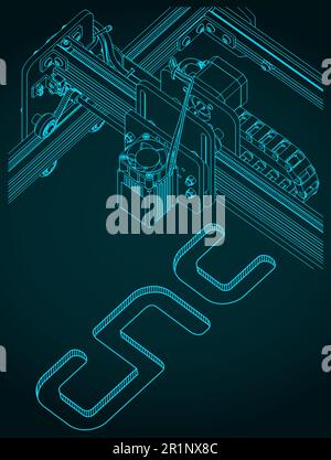 Stylized vector illustration of blueprints of CNC Saw Head Stock Vector Image & Art - Alamy