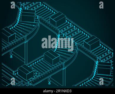 Stylized vector illustration of automated conveyor line Stock Vector ...