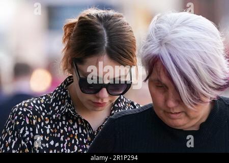 Paris Mayo (left) arrives at Worcester Crown Court where she is charged ...