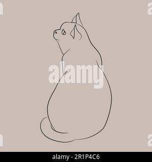 Hand drawn cat posing contour isolated on white background. Hand drawn ...