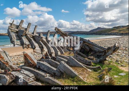Old wreck on the beach at Talamine, Melness in Sutherland Scotland ...