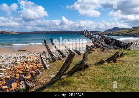 Old wreck on the beach at Talamine, Melness in Sutherland Scotland ...