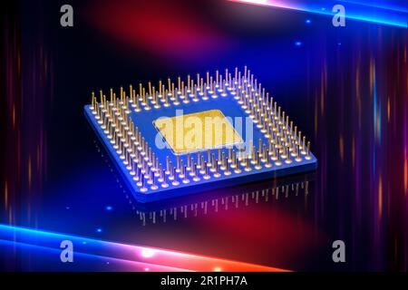 PC processor with light effects and reflections, large depth of field due to focus stacking ...