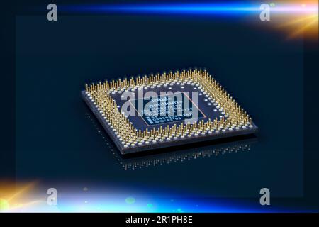 PC processor with light effects and reflections, large depth of field due to focus stacking ...