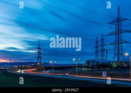 Substation Vienna Southeast Austrian Power Grid , spotlighted Pylon ...