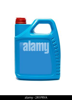 Plastic canister with compressor oil on a white background. High ...