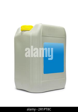 Plastic canister with compressor oil on a white background. High ...